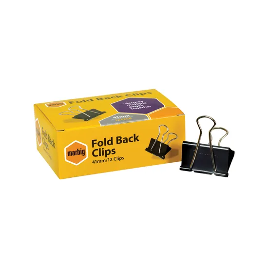 Marbig Fold Back Clips 41 mm – Pack of 12