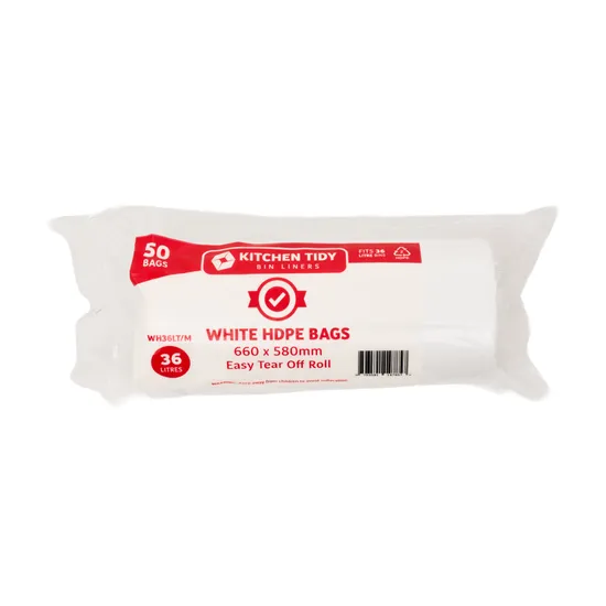 Kitchen Tidy Bags White – 36 L, Roll of 50