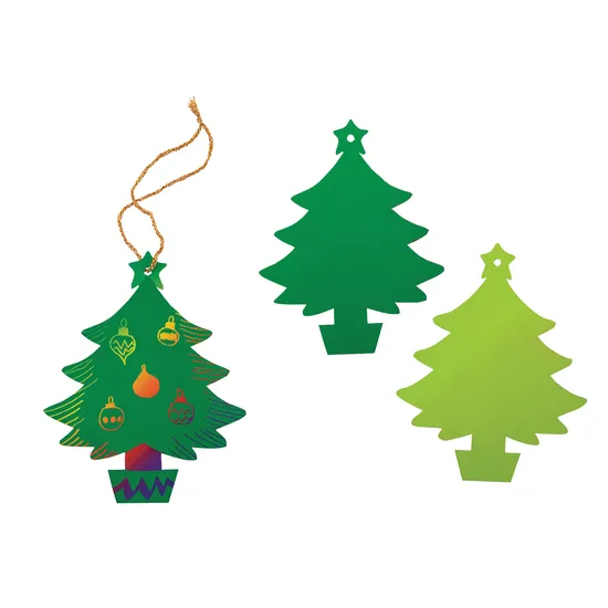 Scratch Art Tree Decorations - Pack of 30