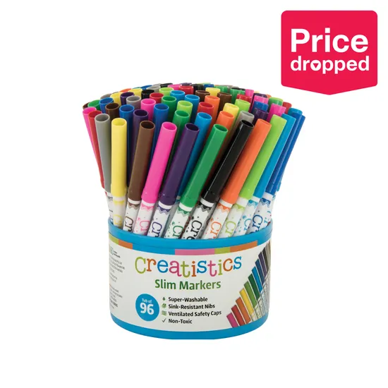 Creatistics Slim Coloured Markers - Tub of 96