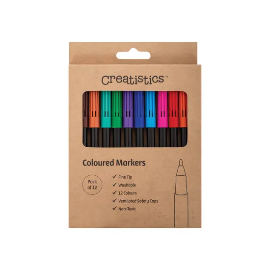 Creatistics Fine Tip Coloured Markers - Pack of 12