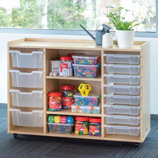Natural Spaces Storage Unit with Whiteboard Panel and Trays
