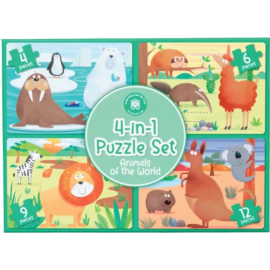 4-in-1 Puzzle Set: Animals of the World