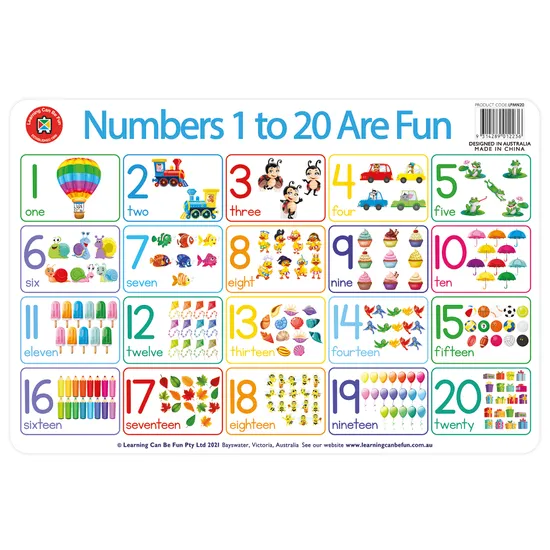 Numbers 1 to 20 Placemat - MTA Catalogue