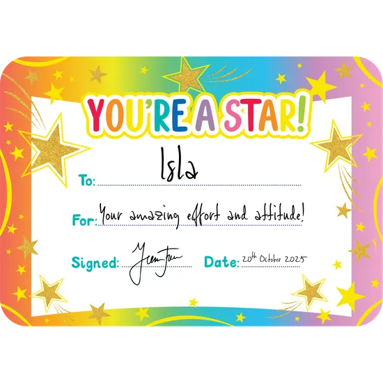 Giggle & Grow You're a Star Certificates – Pack of 30
