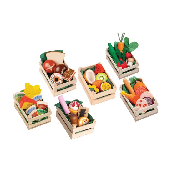 Assorted Wooden Food Crates Set of 6