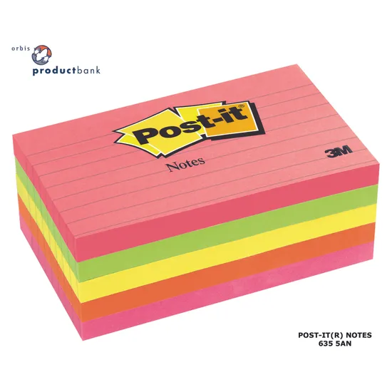 Post-It Sticky Notes Lined 73 x 123 mm Neon – Pack of 5
