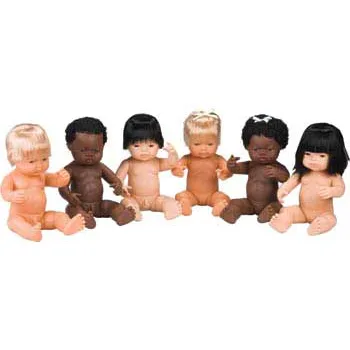Multicultural Baby Dolls with Hair 38 cm (H) - Set of 6