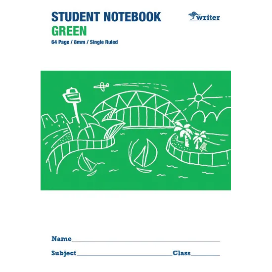 Writer Student Notebook Green 250x175 mm 8 mm 64p