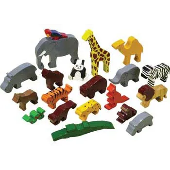 Zoo Animals Block Play Set - 20 Pieces Wooden Pieces