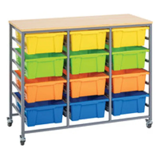 Triple Tote Trolley with Bright Coloured Trays